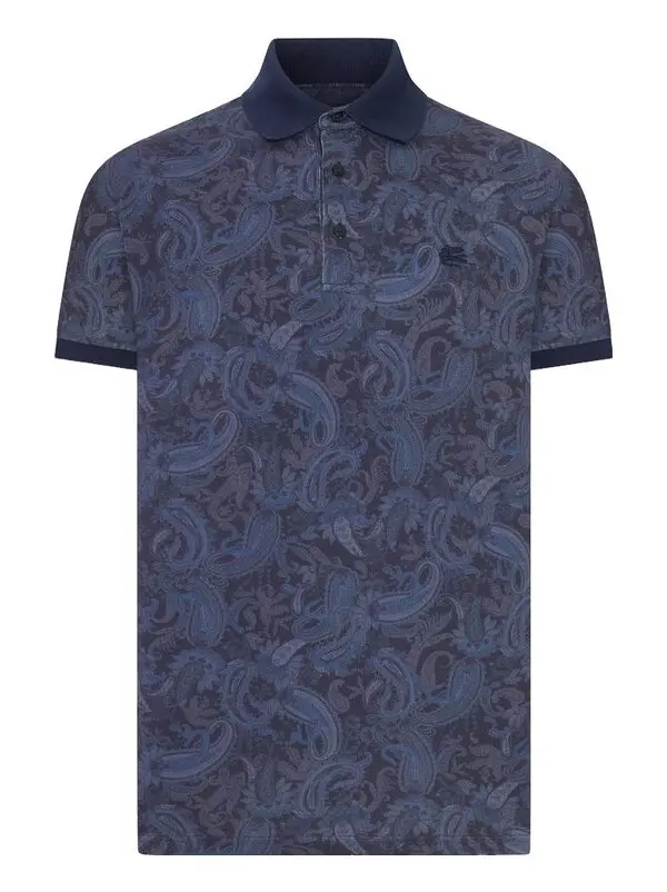 Etro Cotton Piqué Polo Shirt With Paisley Print - Blue
