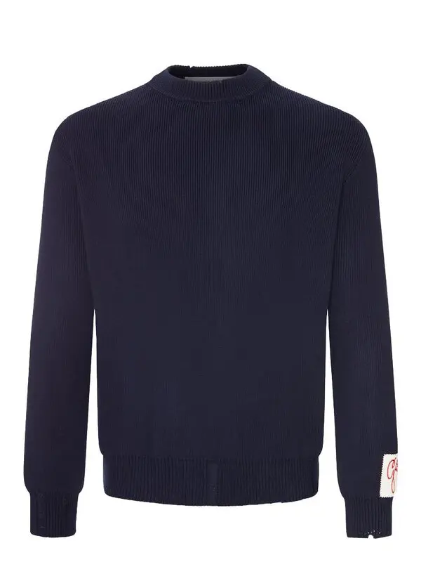 GOLDEN GOOSE Crewneck Cotton Sweater With Distressed Effect - Blue