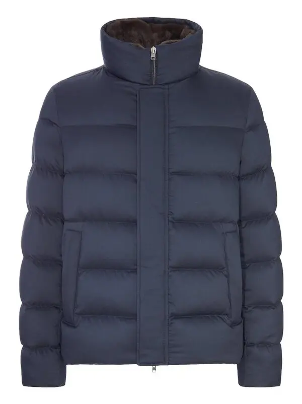 Herno Padded High Collar Faux Fur Lined Puffer Jacket - Blue