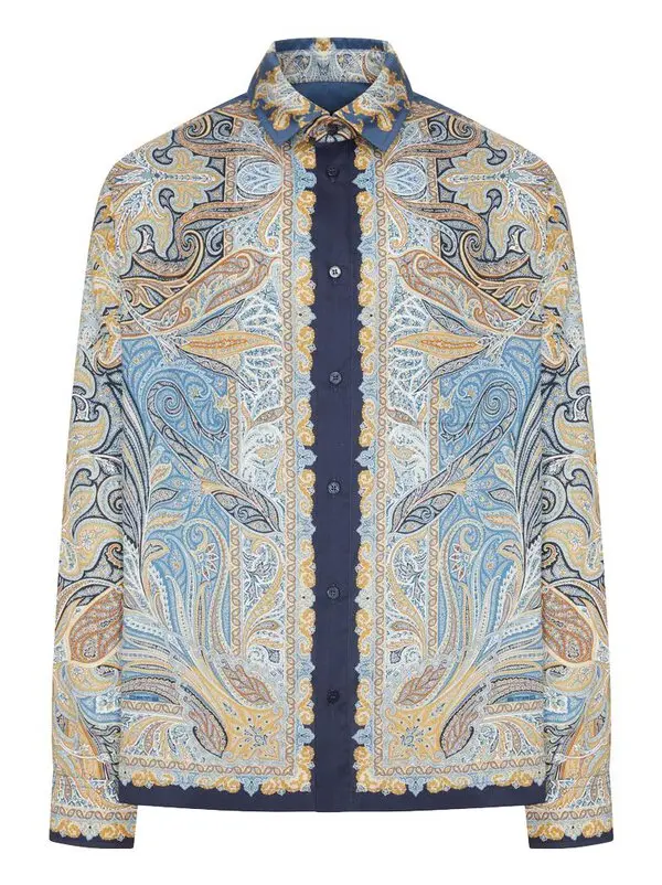 Etro Printed Cotton Shirt With Paisley Pattern - Blue