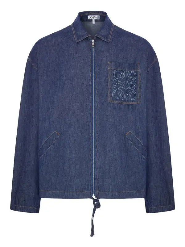 Loewe Zip-up Denim Jacket With Embroidered Pocket - Blue