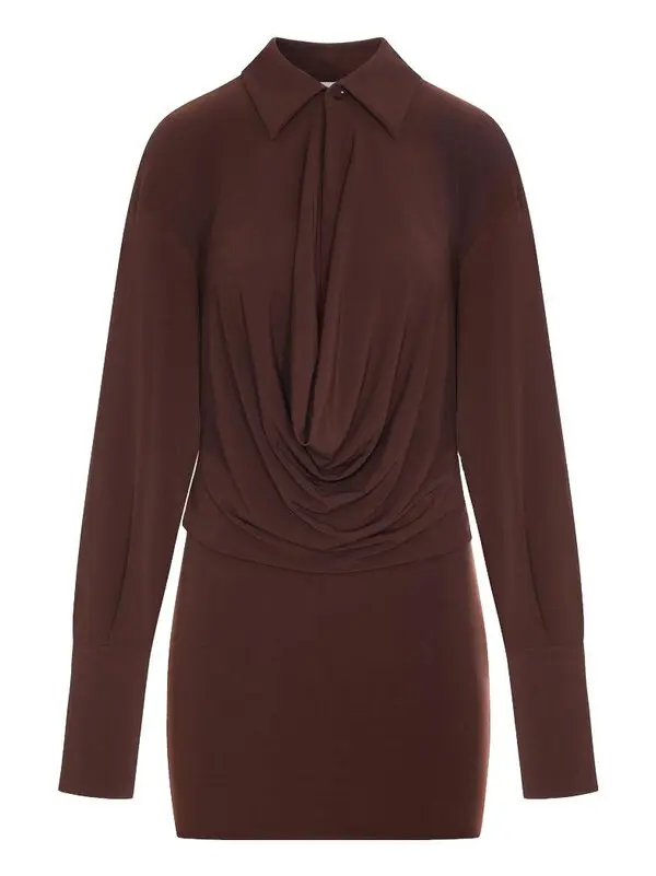 Andamane The Attico Lilia Mini Dress With Deep Neckline - Brown