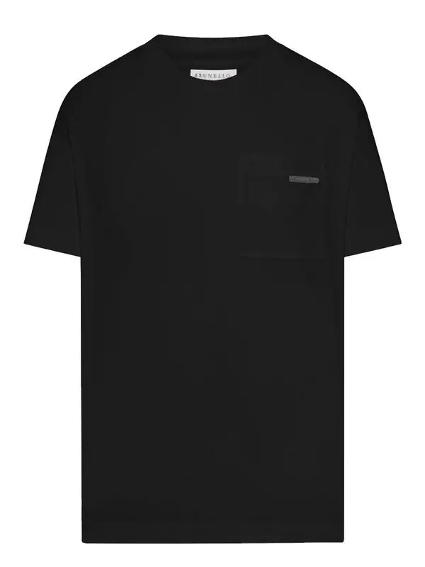 Brunello Cucinelli Cotton Crew Neck T-shirt With Embellished Pocket - Black