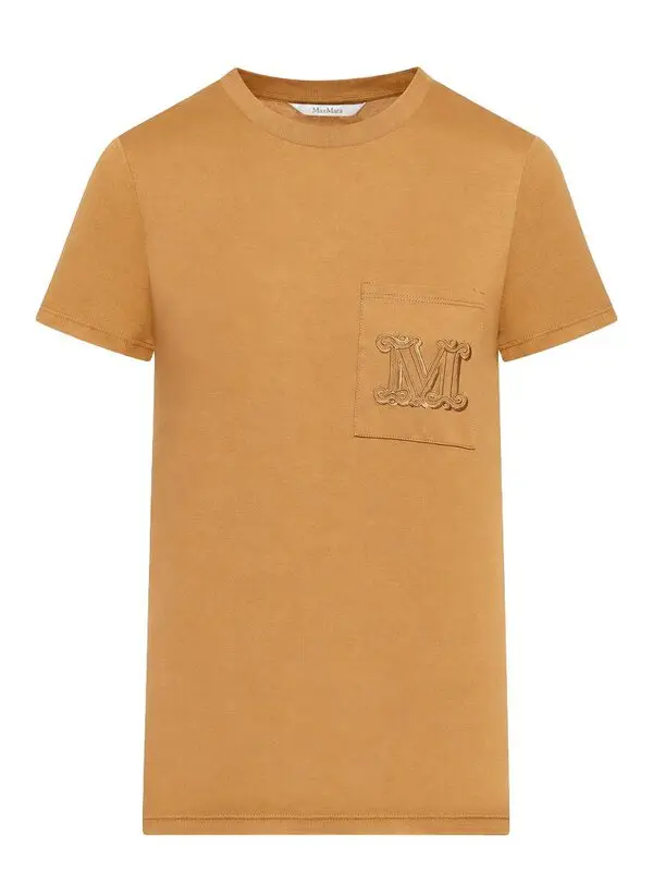 Max Mara Straight-fit Cotton Jersey T-shirt With Embroidered Monogram Pocket - Brown