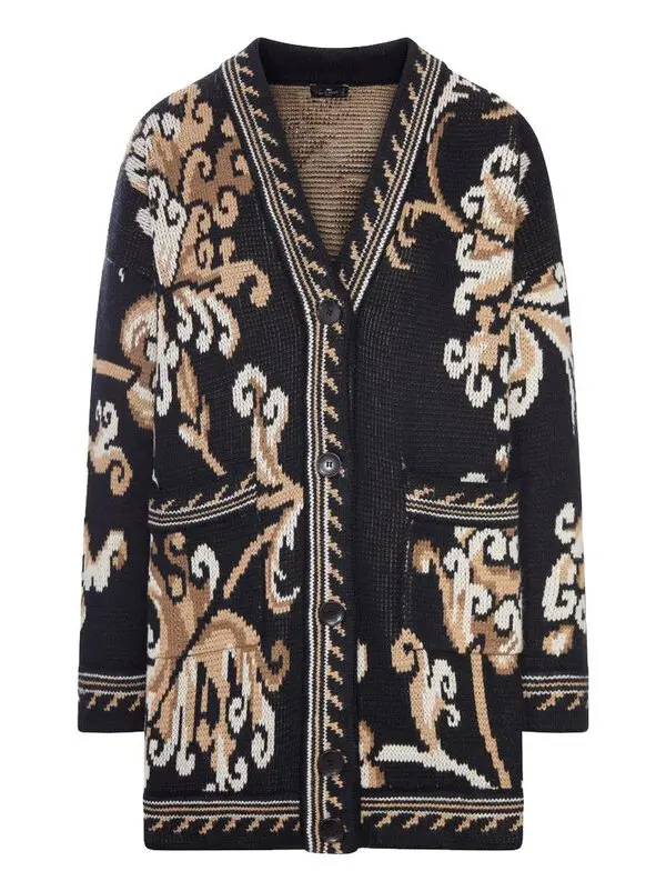 Etro Jacquard Knit Floral Cardigan - Black