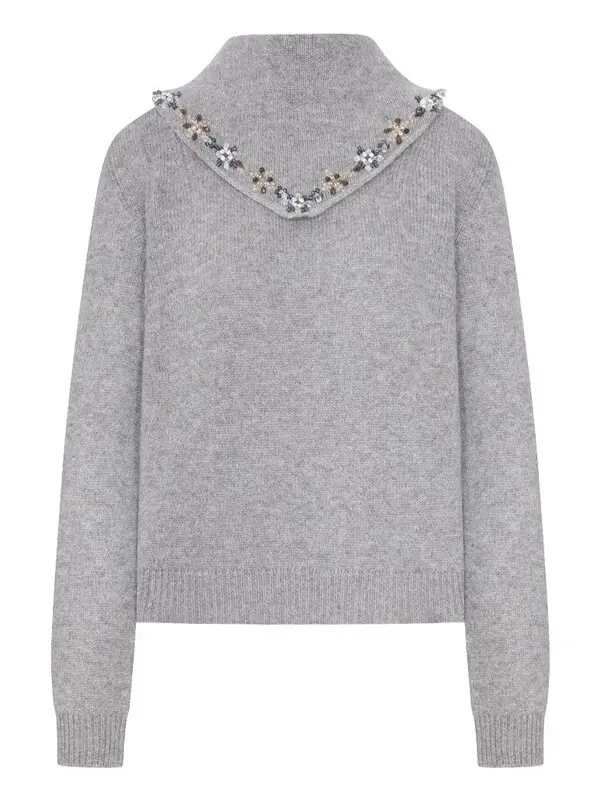 Prada Cashmere Sweater With Embroidered Scarf Detail - Gray