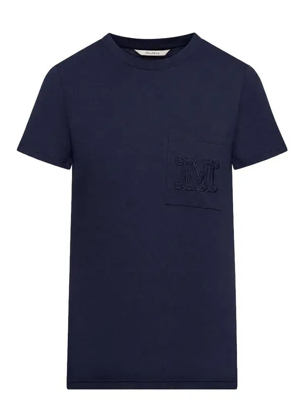 Max Mara Cotton Jersey T-shirt With Embroidered Monogram Pocket - Blue