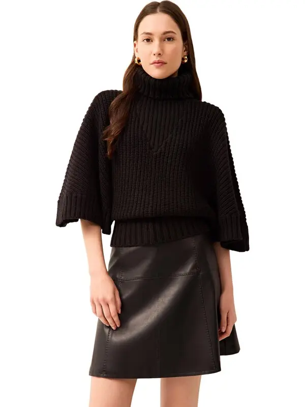 MARIE OLIVER Annika Popover With Turtleneck And Batwing Sleeves - Black