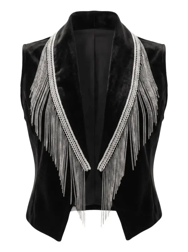 SANIYA KHAN Celine Fringe Vest - Black
