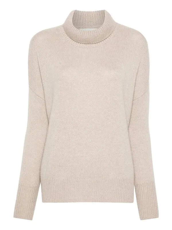LISA YANG Sand Beige Cashmere Roll Neck Jumper - Cream