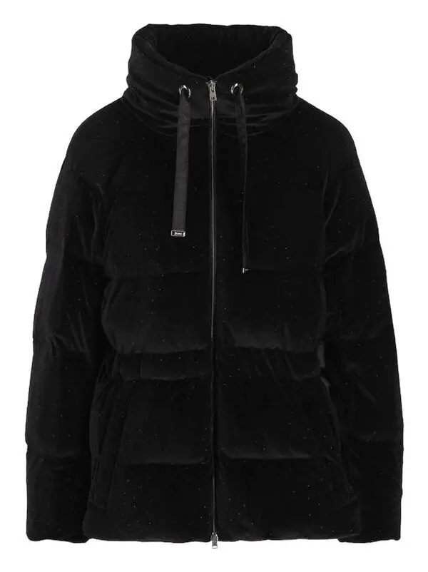 Herno Velvet Padded Funnel Neck Zip-up Jacket - Black