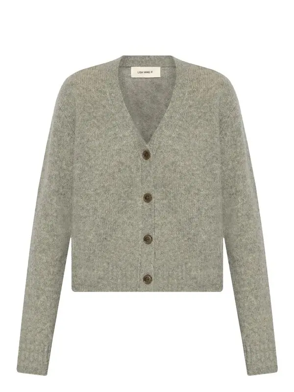 LISA YANG Ash Grey Cashmere Silk Blend V-neck Cardigan - Gray