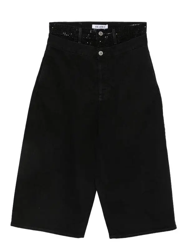 Attico Cotton Cropped Wide Leg Jeans - Black