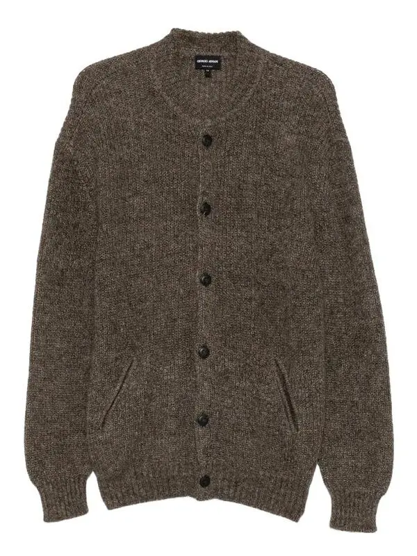Giorgio Armani Cardigan With Ribbed Trim - Brown