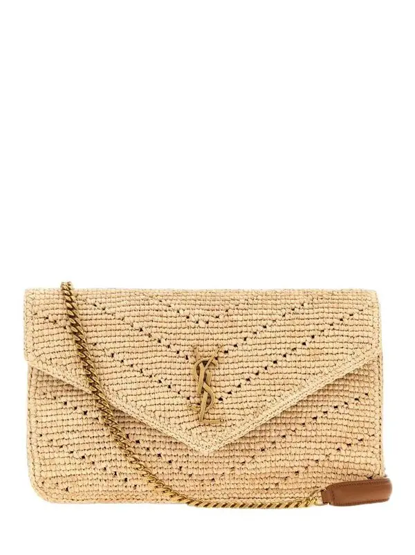 Saint Laurent Raffia Shoulder Bag - Cream
