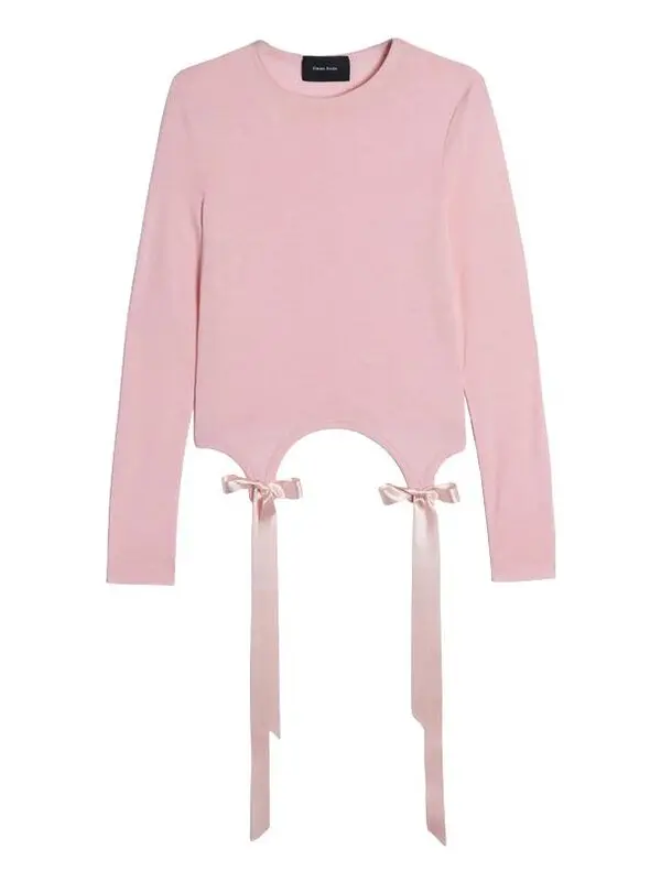 Simone Rocha Long Sleeve Jersey Top With Bow Detail And Cut-out Hem - Pink