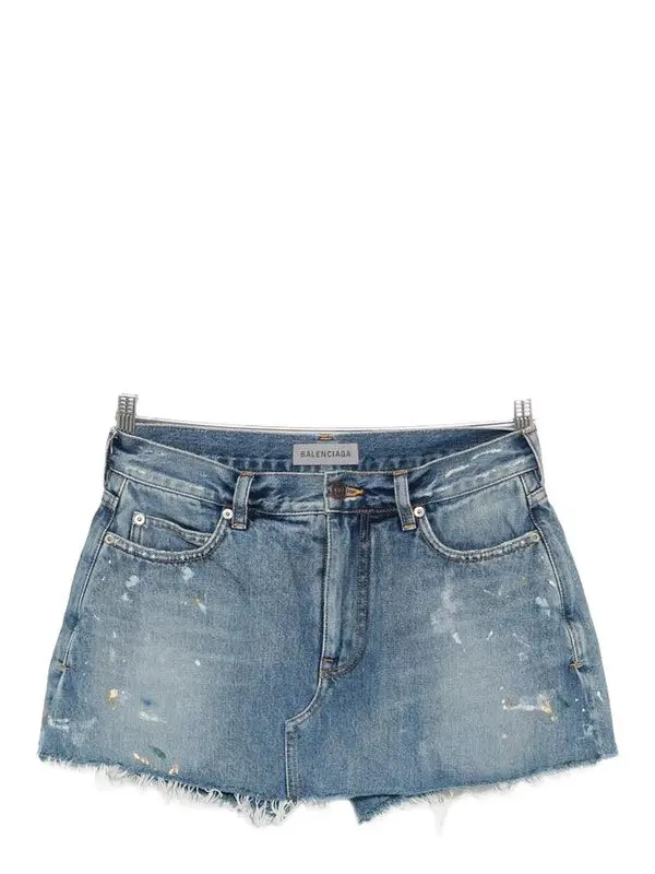 Balenciaga Light Paint-splatter Denim Mini Shorts - Blue
