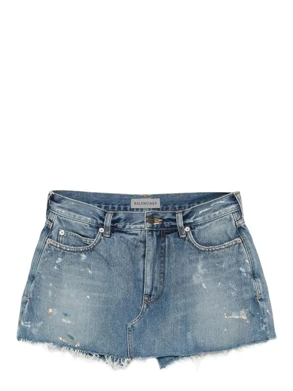 Balenciaga Light Paint-splatter Denim Mini Shorts - Blue