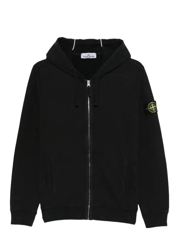 Stone Island Zip-up Detachable Badge Hoodie - Black