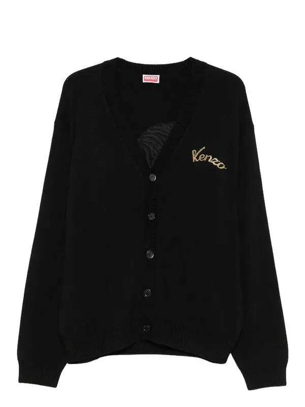 Kenzo Embroidered Tiger V-neck Cardigan - Black