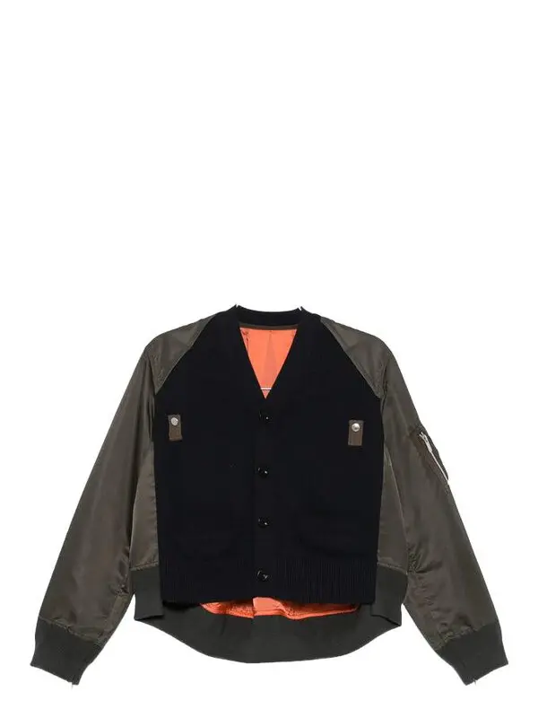 Sacai Paneled V-neck Cardigan With Zip Pocket - Blue