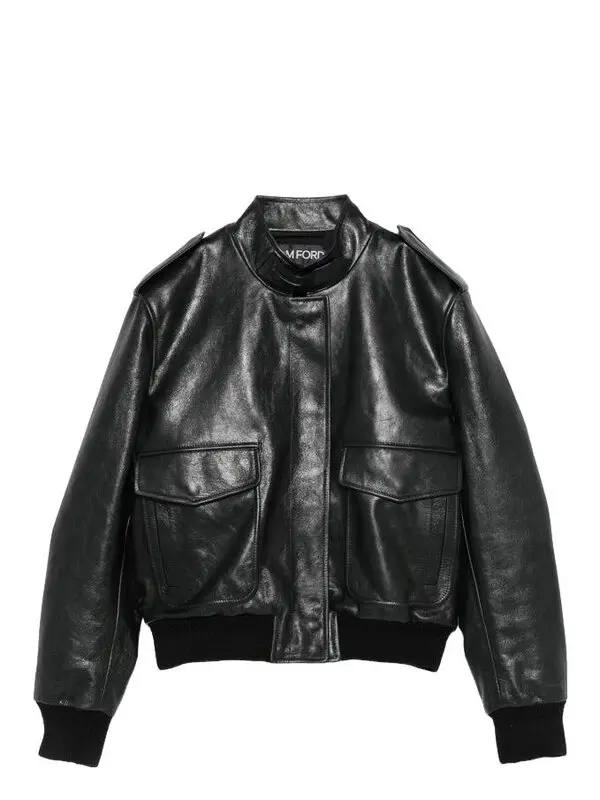TOM FORD Leather Epaulette Jacket - Black