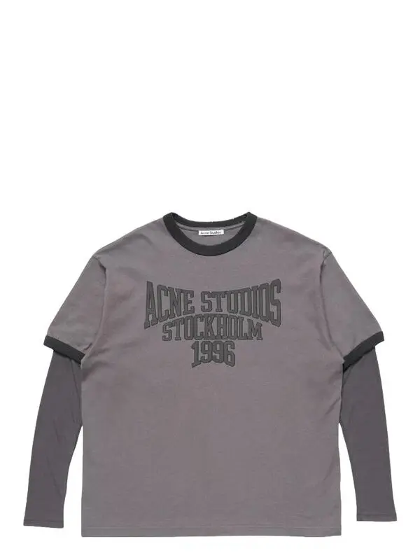 Acne Studios Layered Long Sleeve T-shirt With Logo Print - Gray