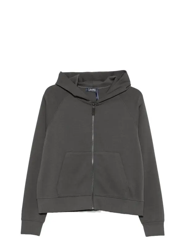 Max Mara Hooded Zip-up Hoodie With Embroidered Logo - Gray