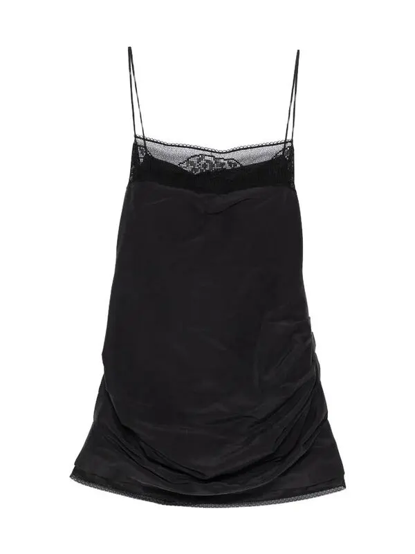 Magda Butrym Silk Lace Trimmed Gathered Dress - Black