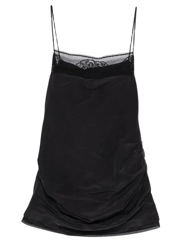 Magda Butrym Silk Lace Trimmed Gathered Dress - Black