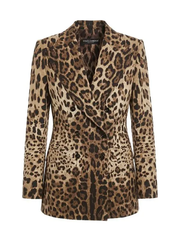 Dolce & Gabbana Leopard Print Double-breasted Blazer - Cream
