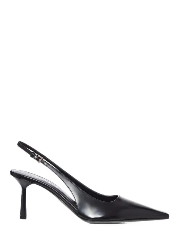 Prada Smooth Calf Leather Slingback Stiletto Heel Shoes - Black