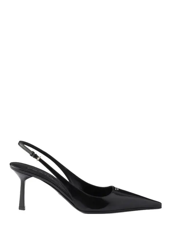 Prada Smooth Calf Leather Slingback Stiletto Heel Shoes - Black