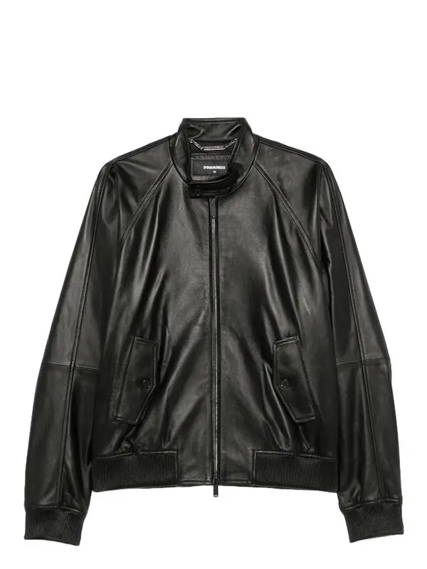 Dsquared2 Leather High Neck Zip Up Jacket - Black