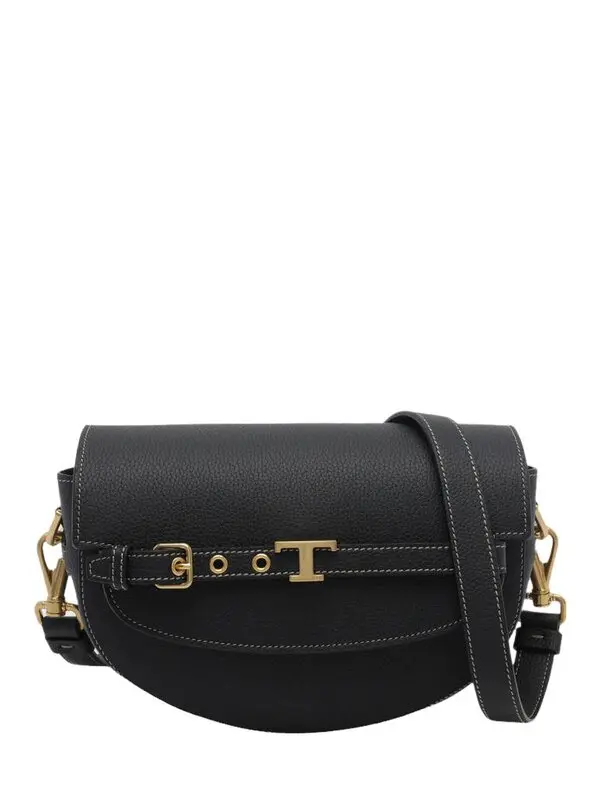 TOD'S Leather T Timeless Satchel Bag - Black