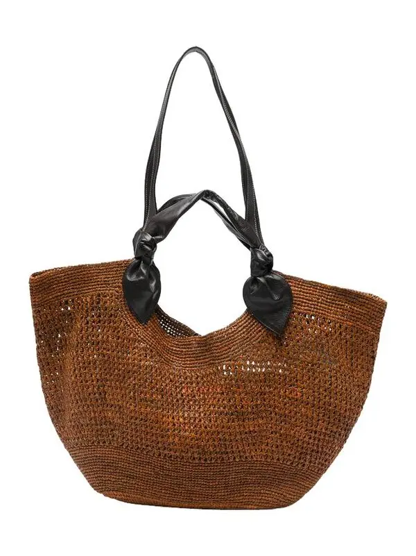 Hereu Ebony Woven Tote Bag With Knotted Detail - Brown