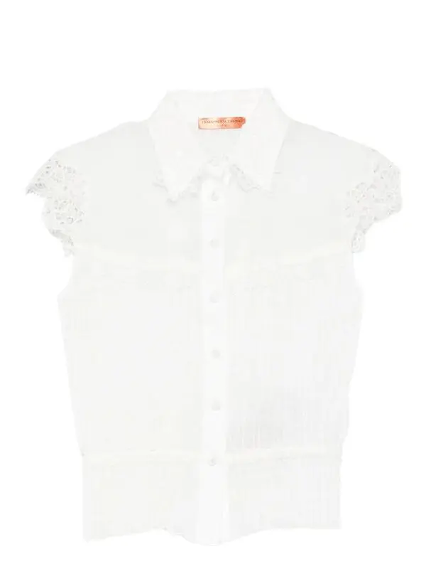 ERMANO SCERVINO Ermanno Scervino Lace-trimmed Cotton Blend Blouse - White