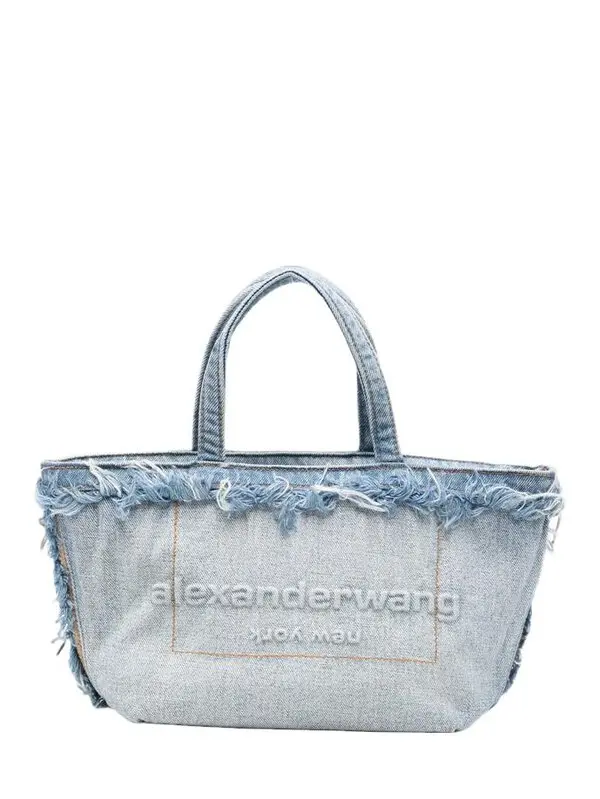 Alexander Wang Denim Tote Bag With Frayed Edges And Debossed Logo - Blue