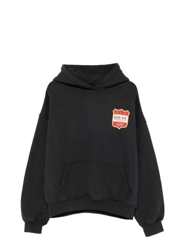 Rhude Cotton Hoodie With Graphic Print - Black