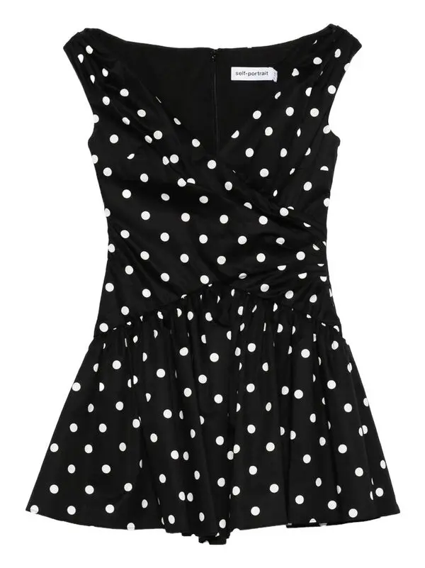 SELF-PORTRAIT Polka Dot V-neck Sleeveless Dress - Black