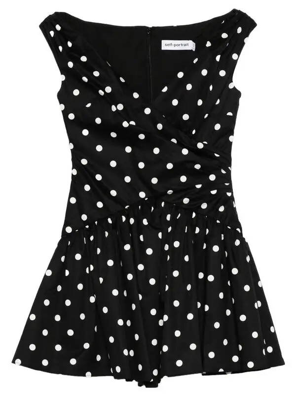 SELF-PORTRAIT Polka Dot V-neck Sleeveless Dress - Black