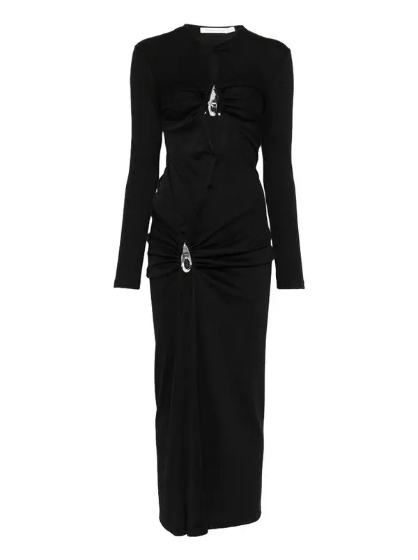 Christopher Esber Long Sleeve Twist Front Pendant Detail Gown - Black