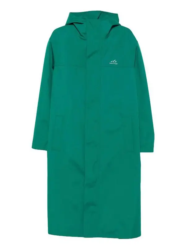 Balenciaga Single-breasted Hooded Coat With Logo Print - Green