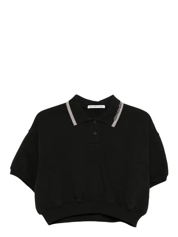 Alexander Wang Cotton Polo Top With Logo Detail - Black