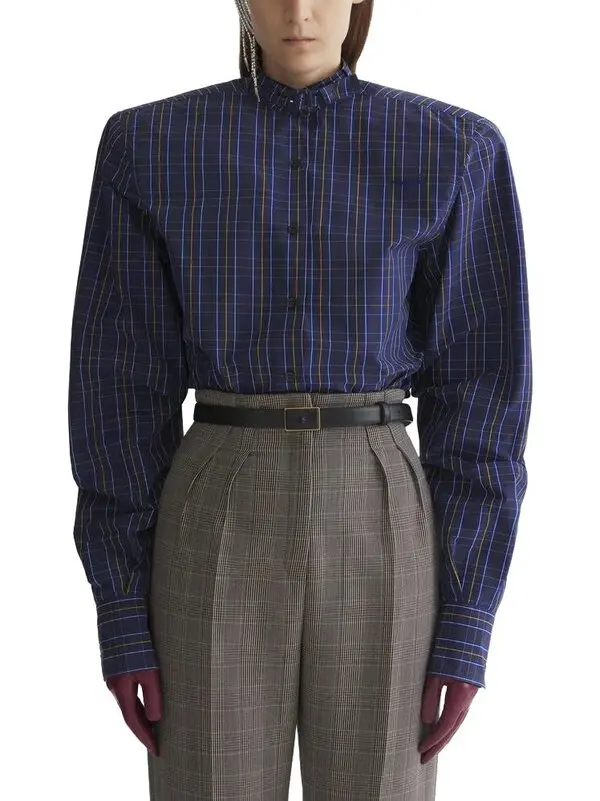 MUGLER Checkered Cotton Shirt - Blue