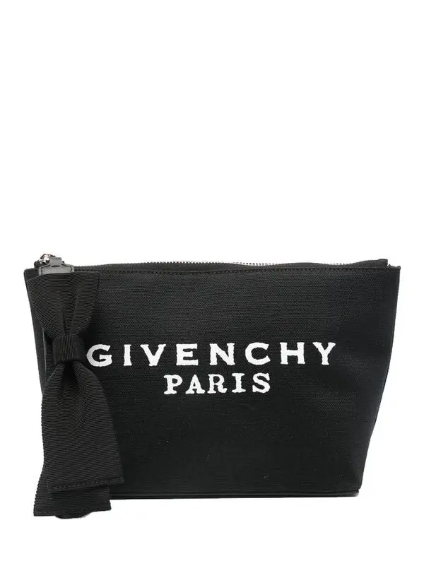 Givenchy Logo Lettering Bow Detail Clutch Bag - Black
