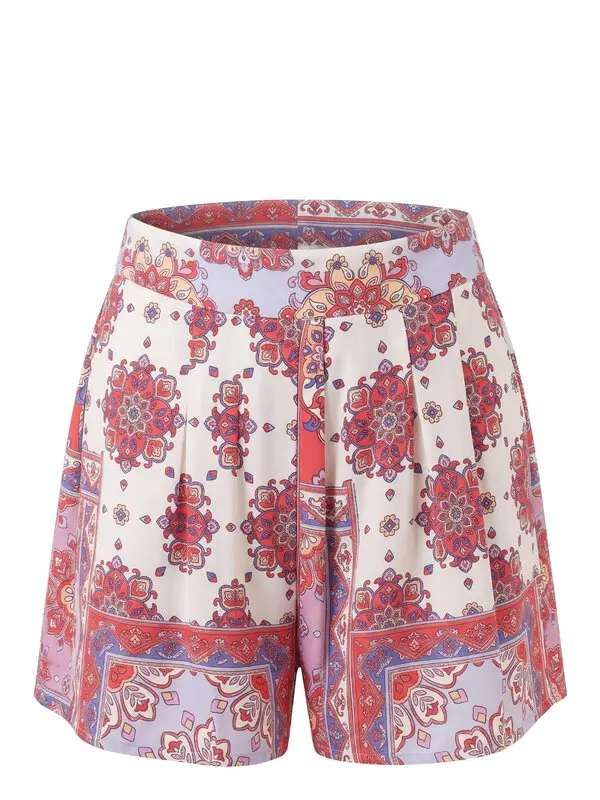 Yumi Kim Rosebud Paisley Print High Waist Pleated Shorts - Pink