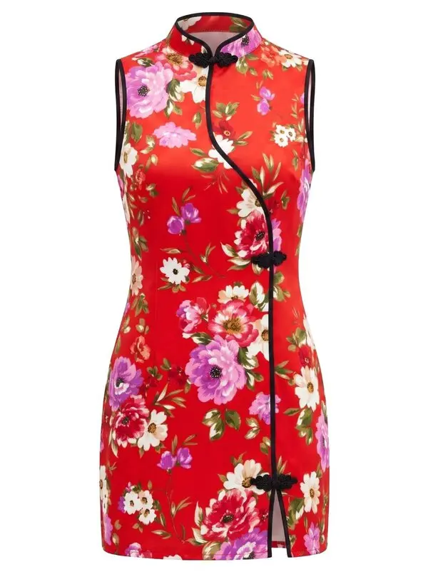 Yumi Kim Hanoi Dress Floral Mini Qi Pao - Red