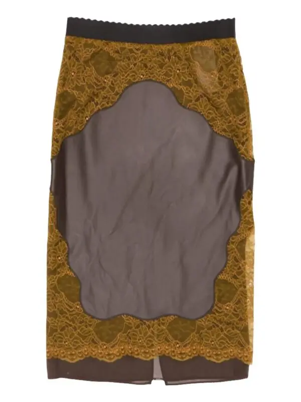 Attico Lace Panelled Midi Skirt - Brown