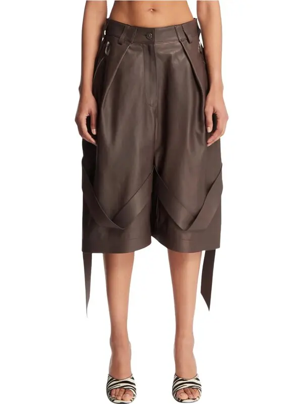 Attico Mid-rise Wide-leg Leather Shorts - Brown